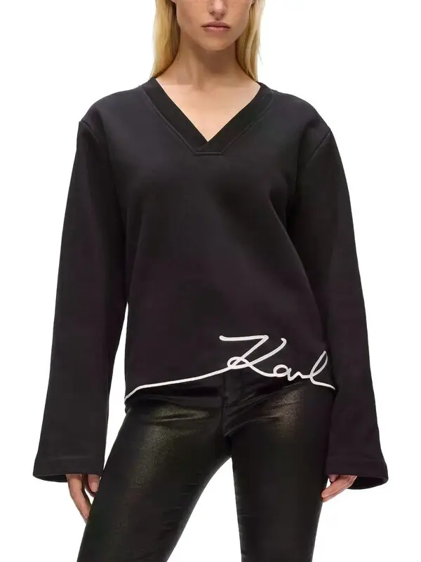 Karl Lagerfeld Signature-hem V-neck Sweater - Black