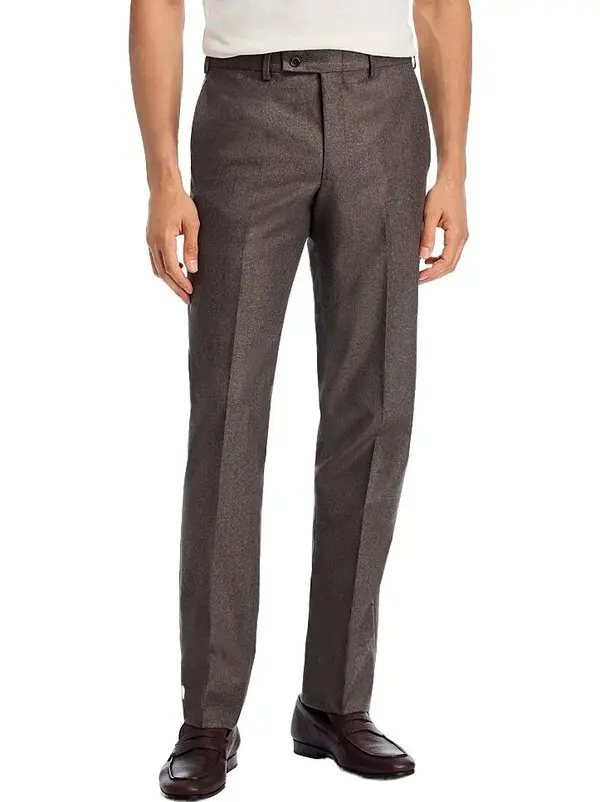 Bloomingdale'S Flannel Flat Front Trousers Exclusive - Heather Brown