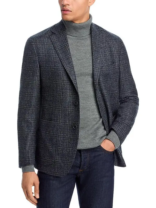 Bloomingdale'S Boucle Plaid Unstructured Regular Fit Sport Coat - Charcoal