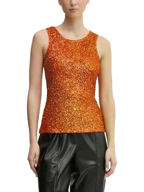 NEVER FULLY DRESSED Sequin Sleeveless Top - Orange