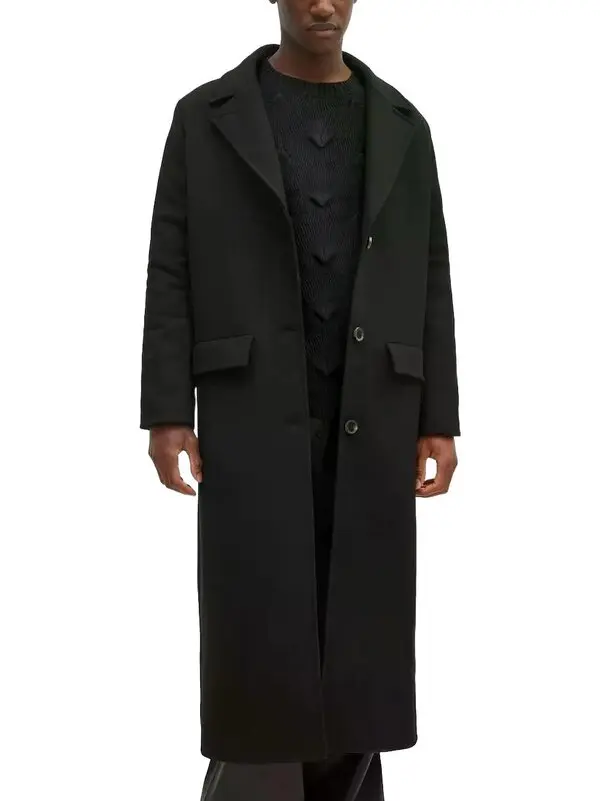 WON HUNDRED Single-breasted Longline Coat - Black
