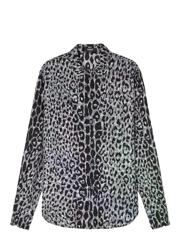Versace Leopard-print Silk Shirt - Grey