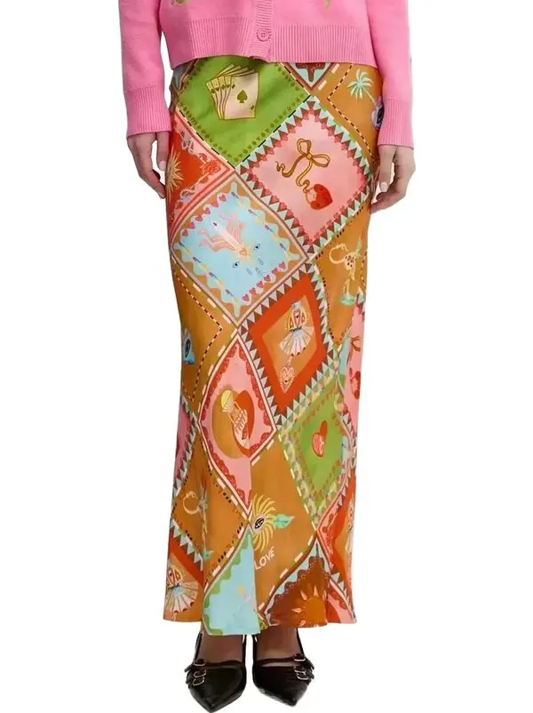NEVER FULLY DRESSED Soller Dorris Patchwork-print Maxi Skirt - Orange