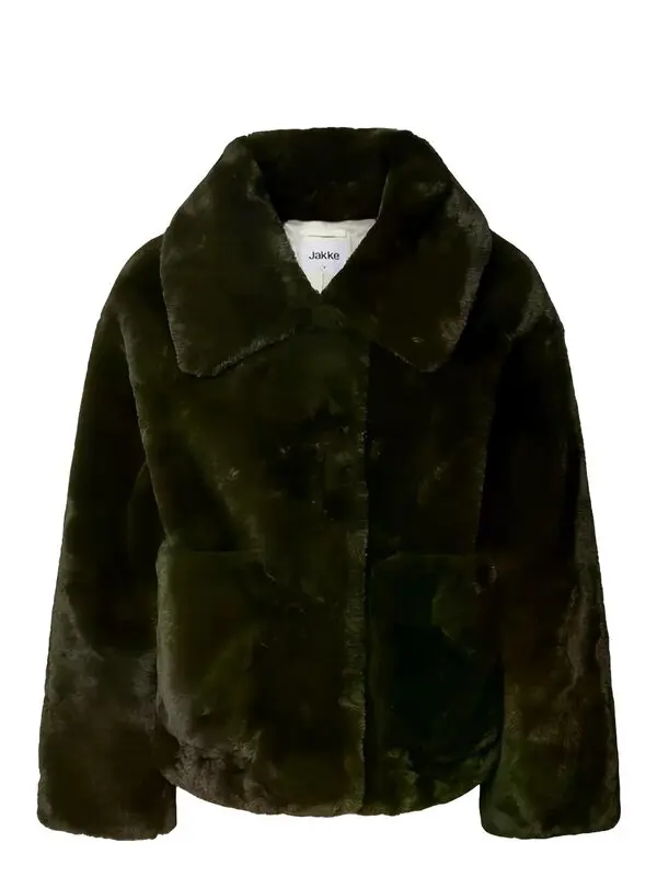 JAKKE Patch Pockets Faux-fur Coat - Green