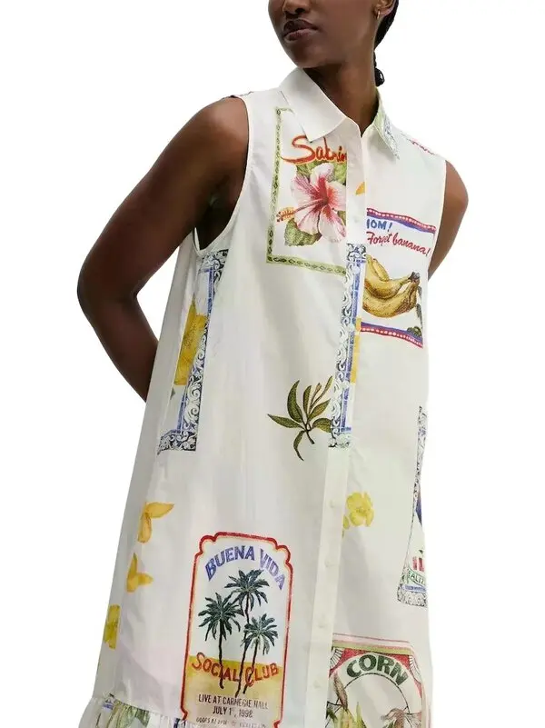 Desigual Sleeveless Shirt Dress With Ruffle Detail - White