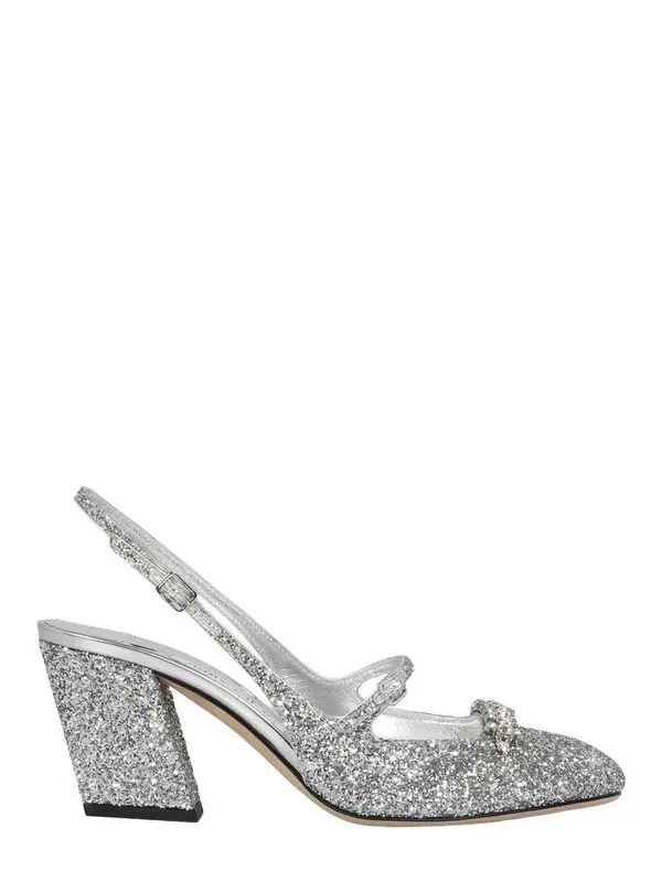 JIMMY CHOO 45mm Belinda Glitter Slingback Pumps - Silver