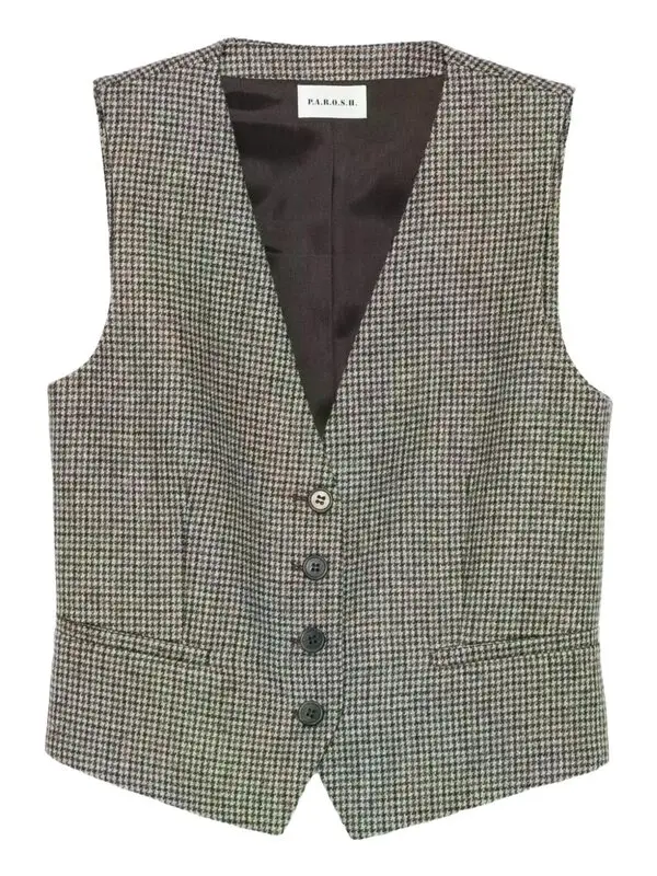 P.a.r.o.s.h Checked Pattern Buttoned Waistcoat - Brown