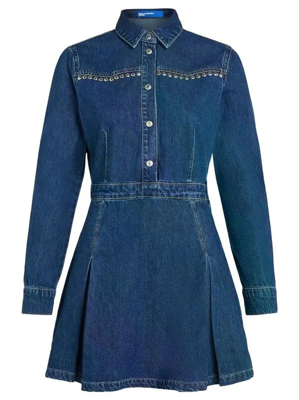 Karl Lagerfeld Pleated Stud-embellished Denim Dress - Blue