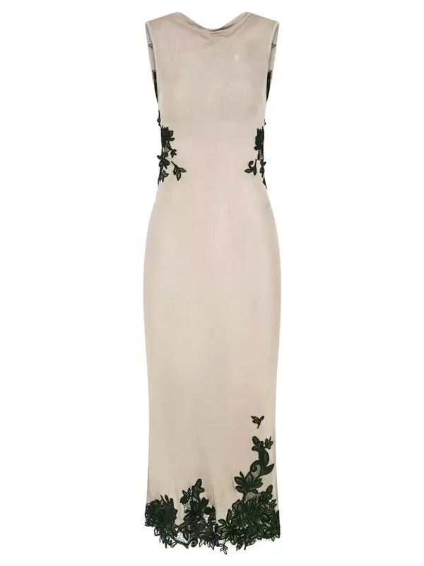 Christopher Esber Hibiscus Embroidered Lace-insert Midi Dress - Neutrals