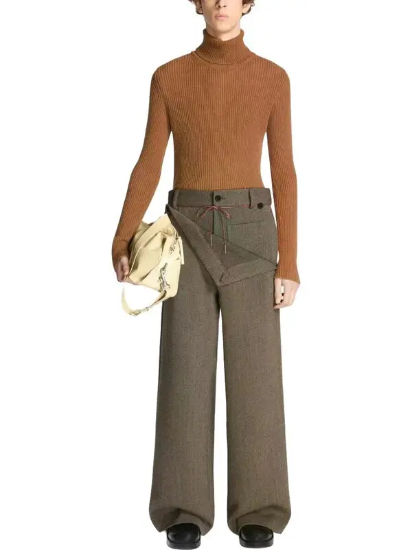 Dries Van Noten Wrap-effect Wool Trousers - Brown