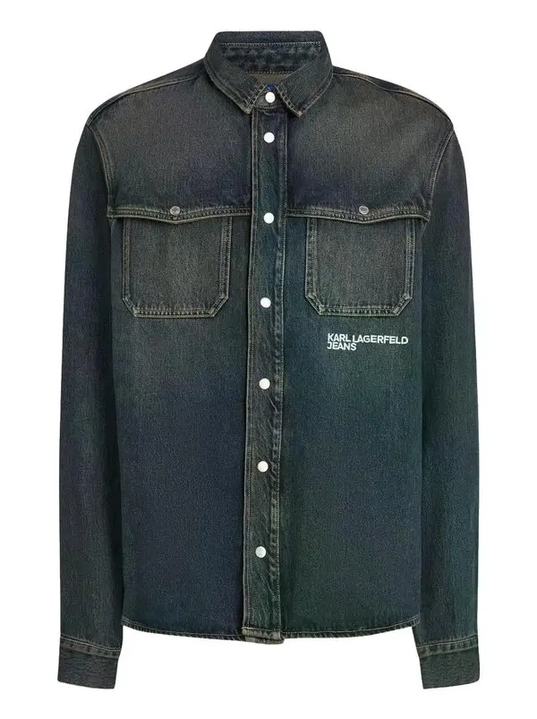 Karl Lagerfeld Logo-embroidered Denim Shirt - Blue