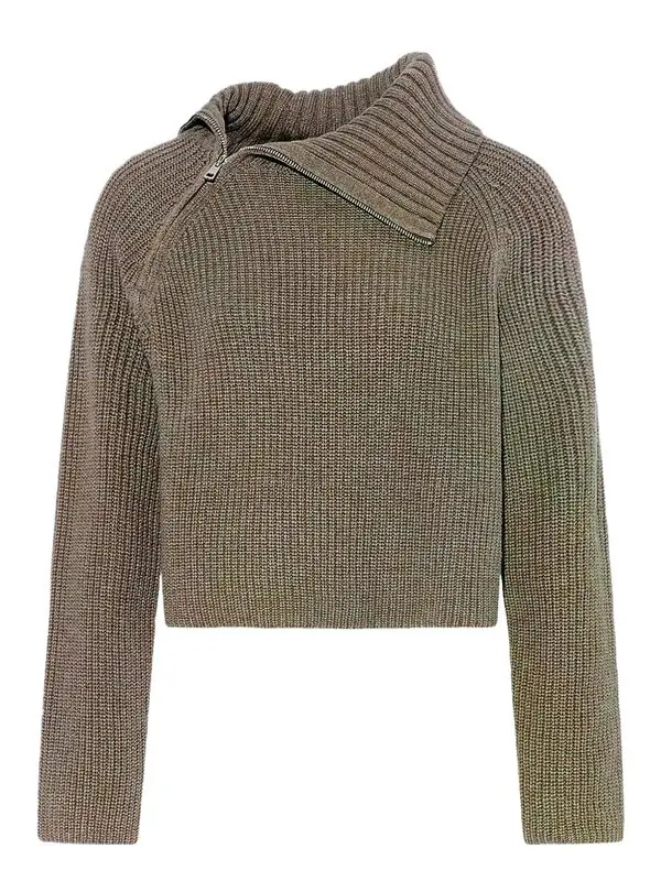 YVES SALOMON Zip-neck Ribbed Sweater - Grey