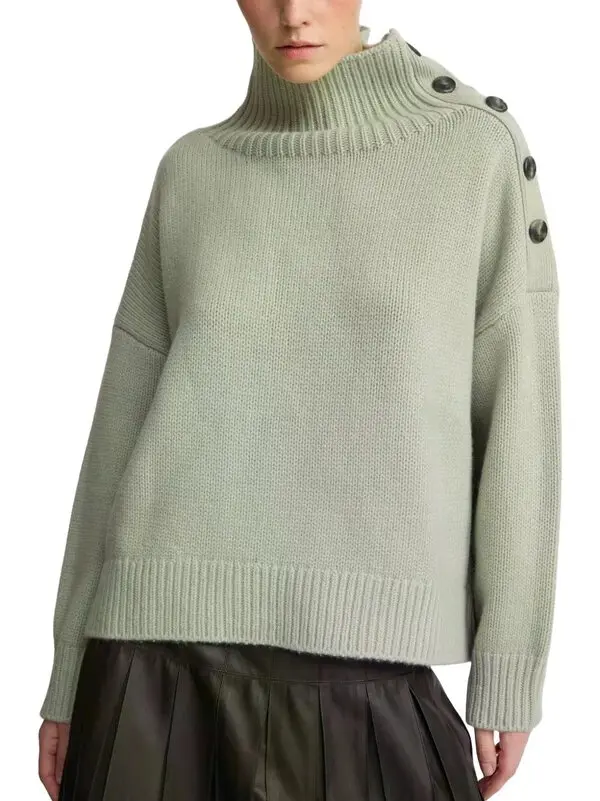 YVES SALOMON High-neck Button-detail Sweater - Green