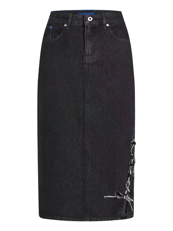 Karl Lagerfeld Lace-up Denim Midi Skirt - Black