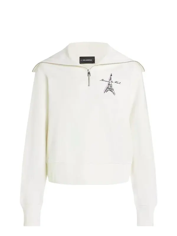 Karl Lagerfeld Eiffel Tower Half-zip Sweatshirt - White