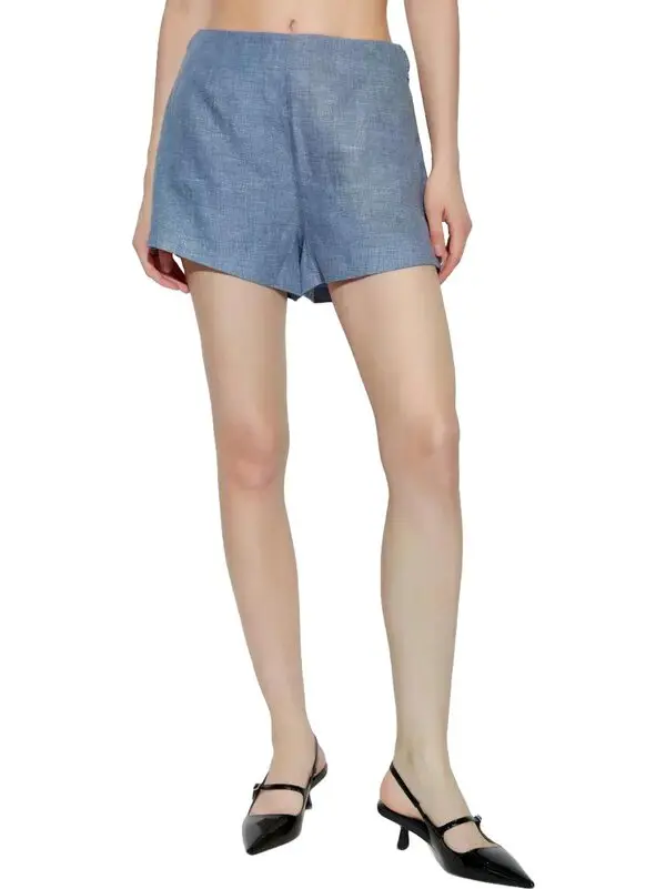 Posse Button-detailed Linen Tailored Shorts - Blue