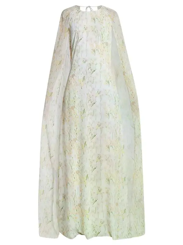 Bernadette Floral-print Cape Maxi Dress - White