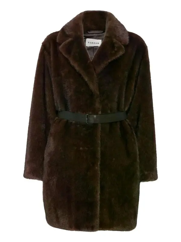P.a.r.o.s.h Belted Faux Fur Coat - Brown