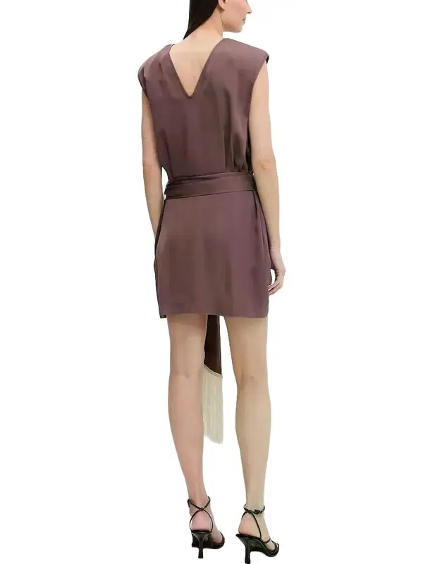 ISABELLE BLANCHE Padded-shoulder Belted Mini Dress - Brown