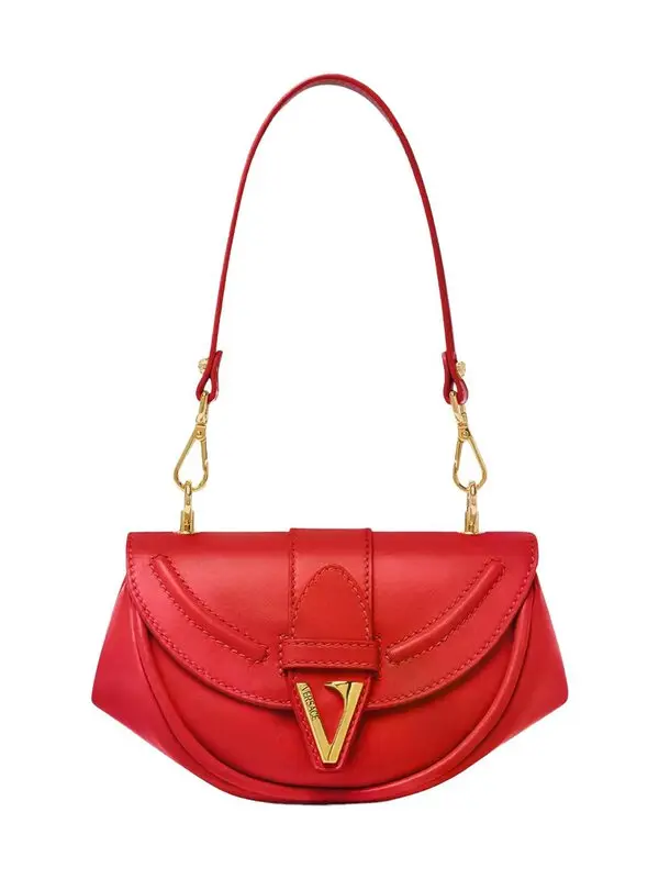 Versace Curved-flap Leather Shoulder Bag - Red