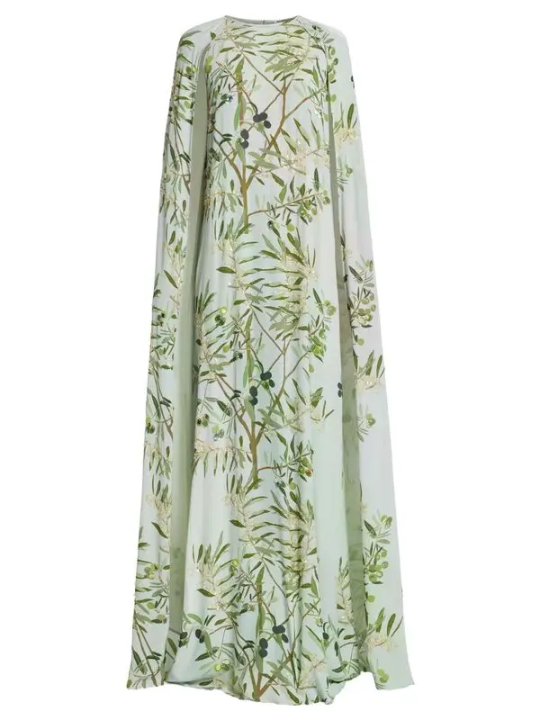 Bernadette Olive-print Sequin Cape Maxi Dress - Green