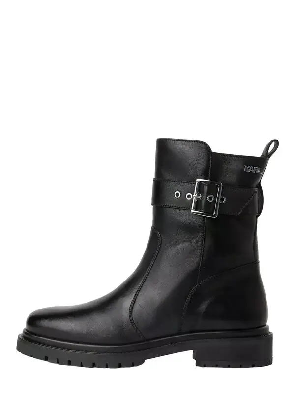 Karl Lagerfeld Binky Buckle-strap Leather Combat Boots - Black