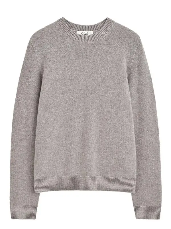 Cos Cashmere Crew-neck Sweater With Ribbed Trims - Gray