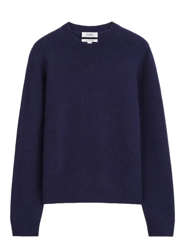 Cos Cashmere Crew-neck Sweater With Ribbed Trims - Navy