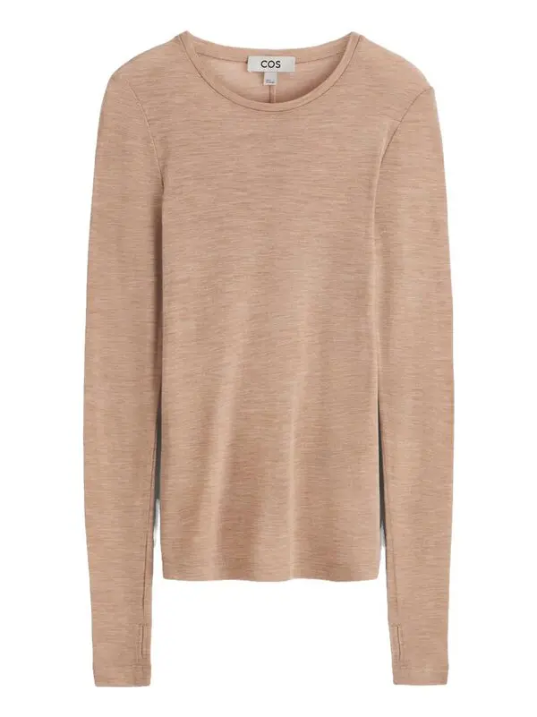 Cos Slim Merino Wool Sweater - Beige