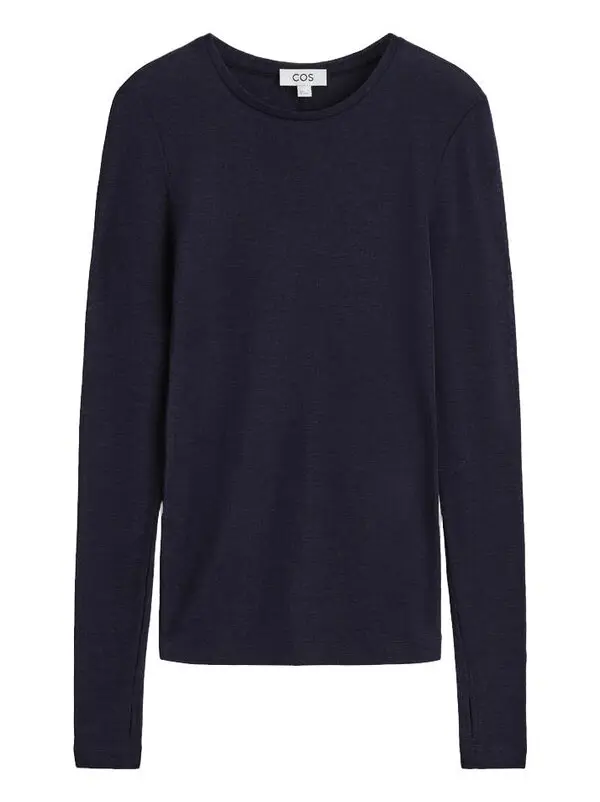 Cos Slim Merino Wool Sweater - Navy