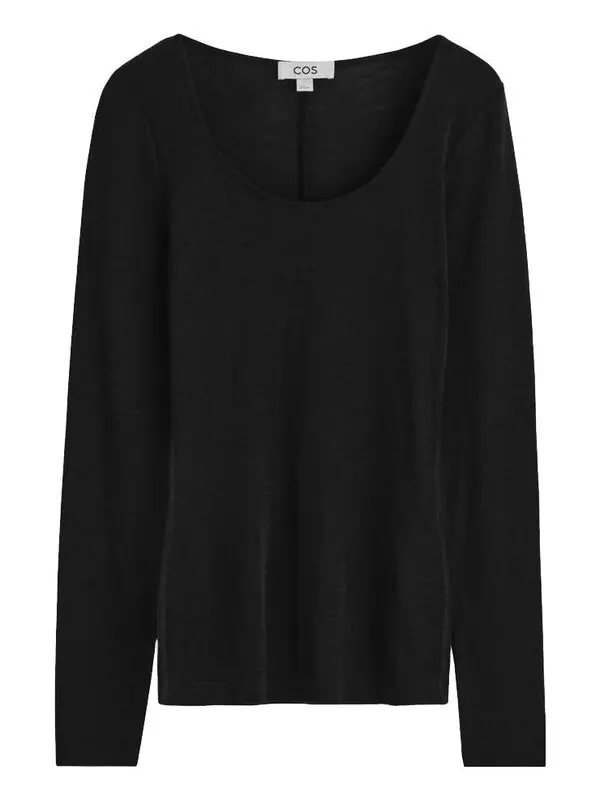 Cos Merino Wool Scoop-neck Top - Black