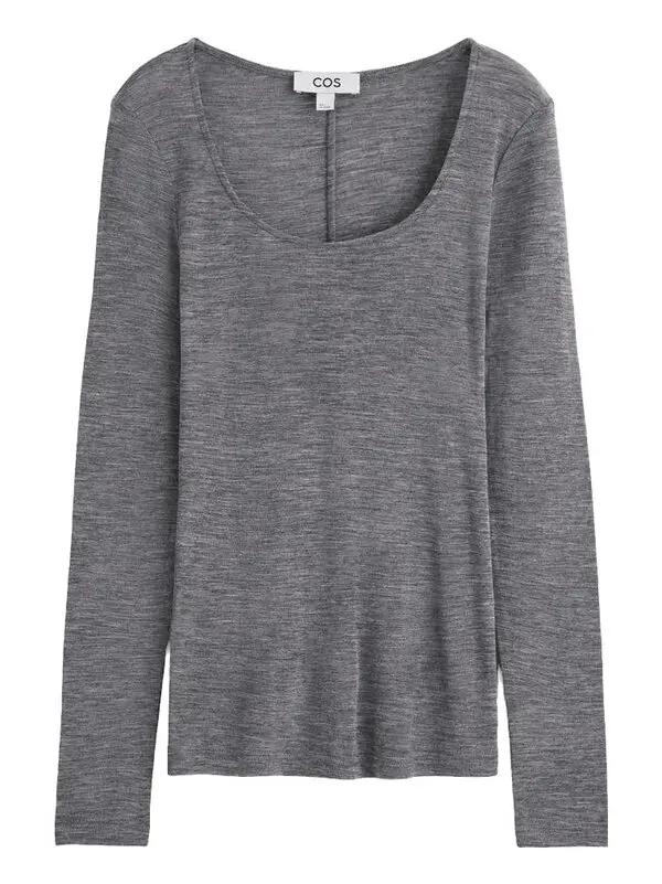 Cos Merino Wool Scoop-neck Top - Gray