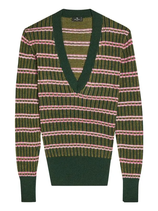 Etro Striped Knit V-neck Jumper - Brown