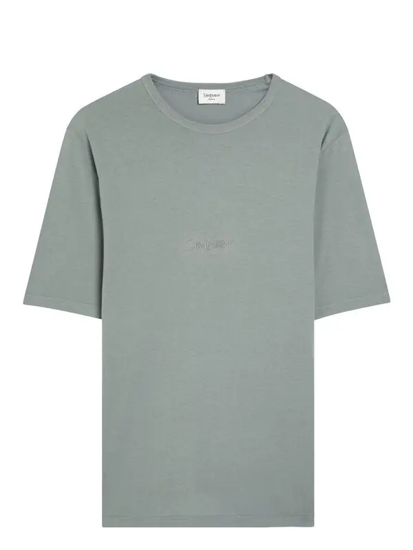 Saint Laurent Logo-embroidered Cotton T-shirt - Grey