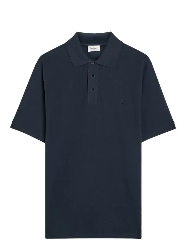 Saint Laurent Logo-embroidered Piqué Cotton-blend Polo Shirt - Navy