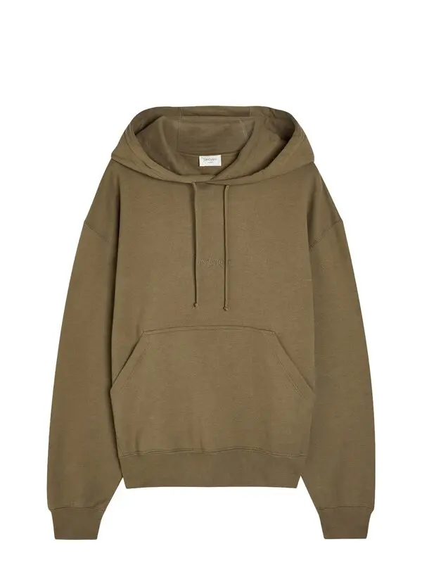 Saint Laurent Logo-embroidered Hooded Cotton Sweatshirt - Khaki