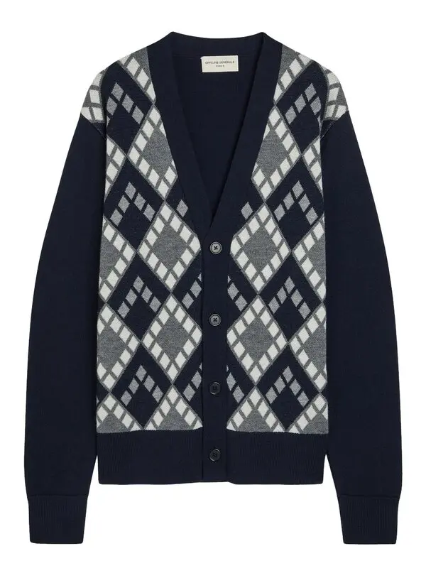 Officine Générale Patterned Wool Cardigan - Navy