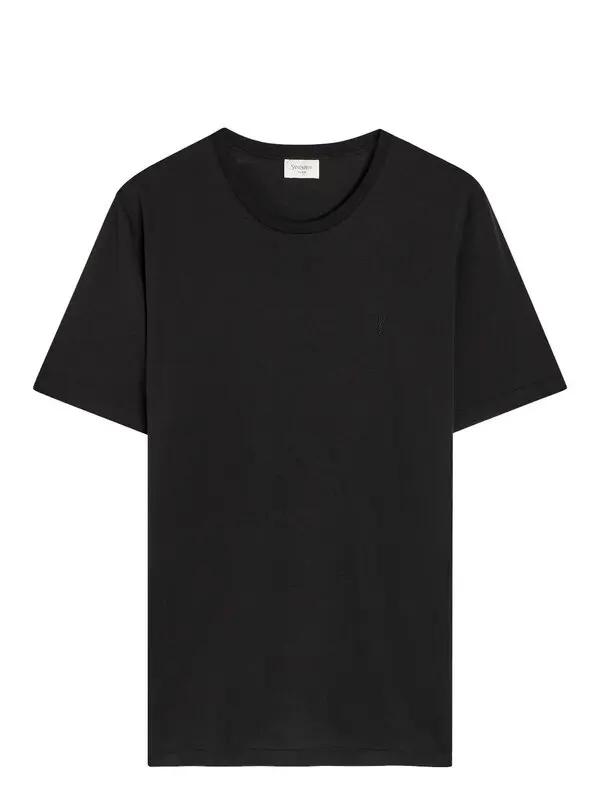 Saint Laurent Logo-embroidered Cotton T-shirt - Black
