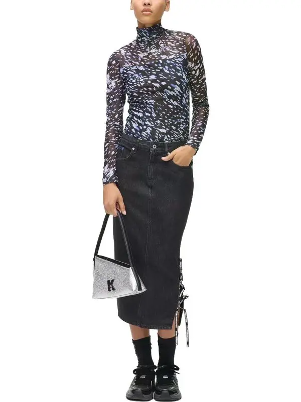 Karl Lagerfeld All-over Print Mesh Top - Black