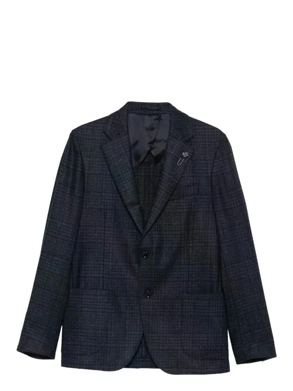 LARDINI Checked Patch-pocket Blazer - Blue