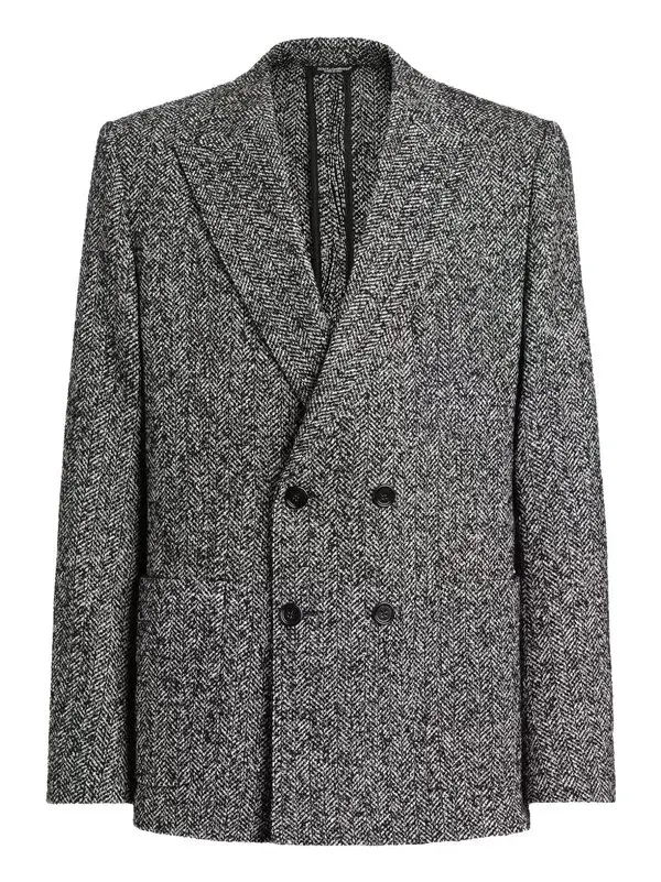 Dolce & Gabbana Herringbone Double-breasted Blazer - Grey