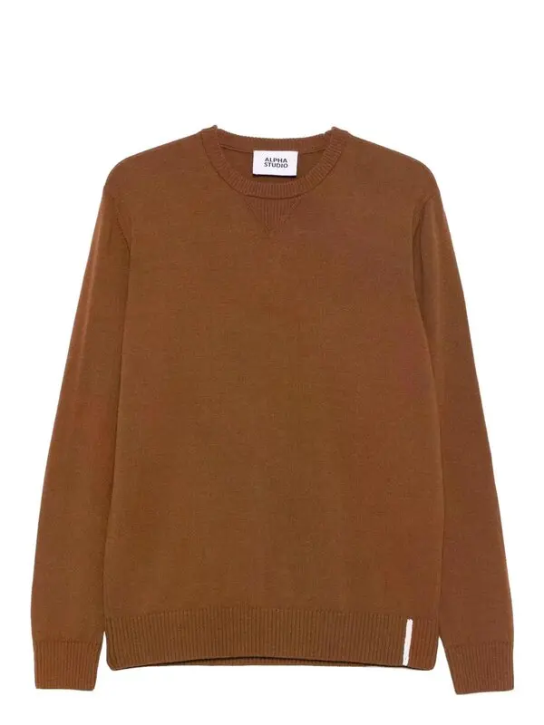 Alpha Studio Crew-neck Wool Sweater - Brown