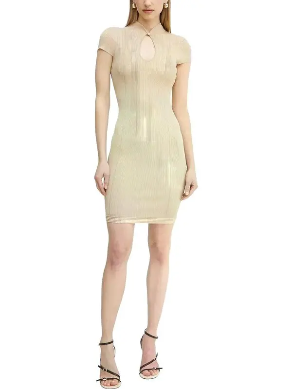 Guess Keyhole-neck Ribbed Mini Dress - Neutrals