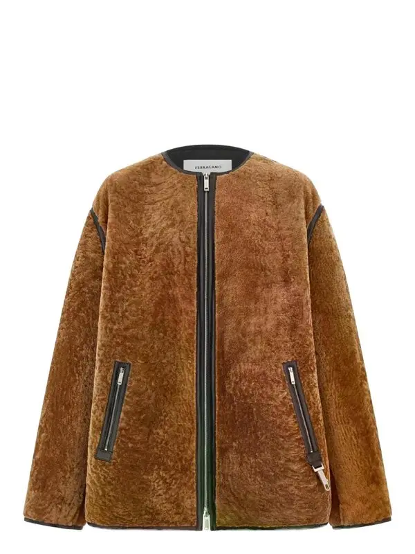 FERRAGAMO Shearling Leather-trimmed Jacket - Brown