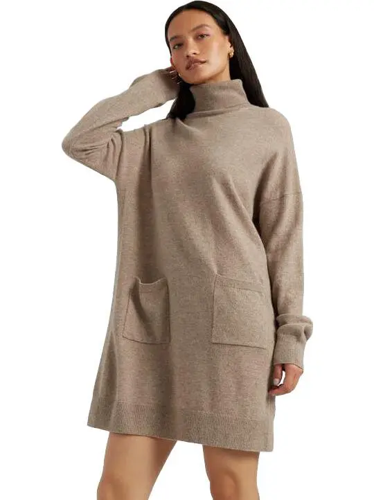Chinti & Parker Rollneck Wool-cashmere Mini Dress - Warm Oatmeal