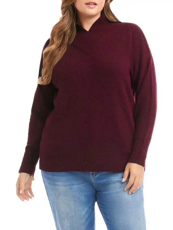 Karen Kane Crossover Collar Sweater - Wine