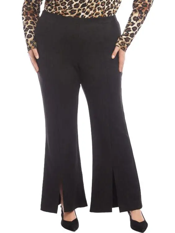 Karen Kane Faux Suede Front Slit Flare Pants - Black