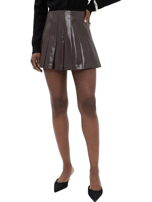 Alice + Olivia Carter Faux Leather Mini Skirt - Dark Chocolate