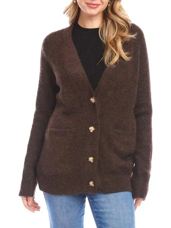Karen Kane V-neck Relaxed Fit Cardigan - Chocolate