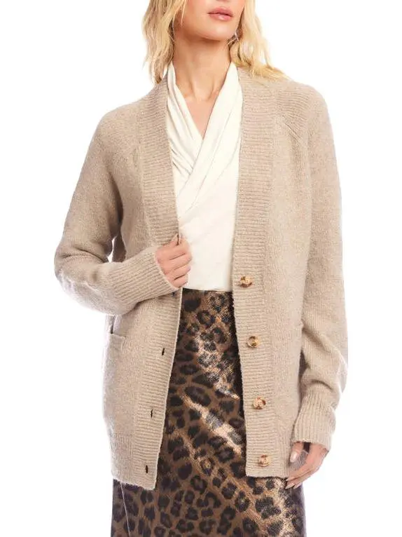 Karen Kane V-neck Relaxed Fit Cardigan - Oatmeal